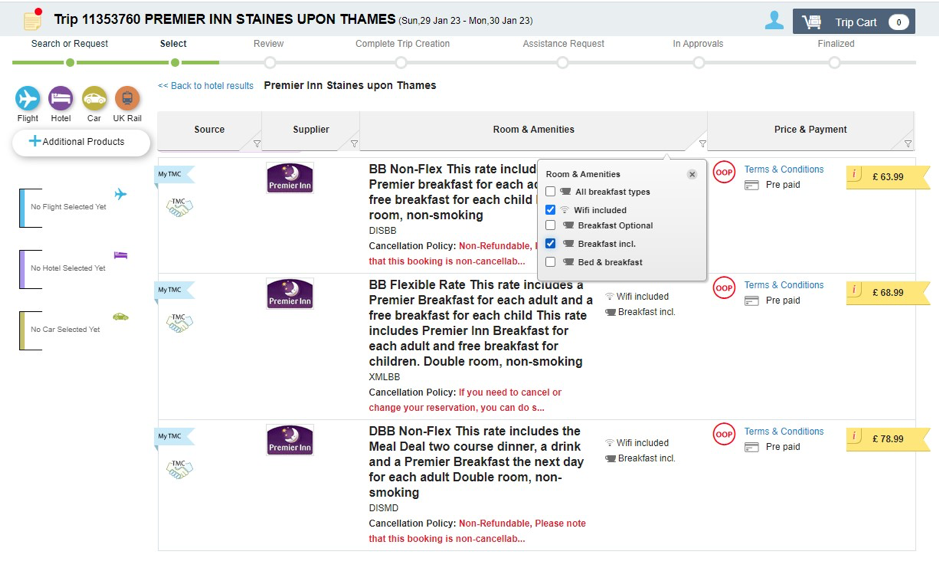How do I add extra's to a Premier Inn booking?